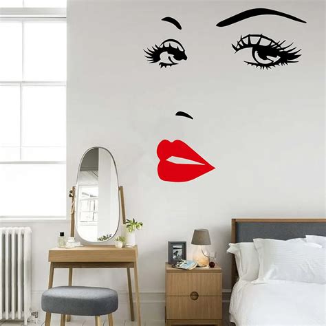 Beauty Girl Face Salon Wall Decal Red Lips Sexy Eyes Vinilos