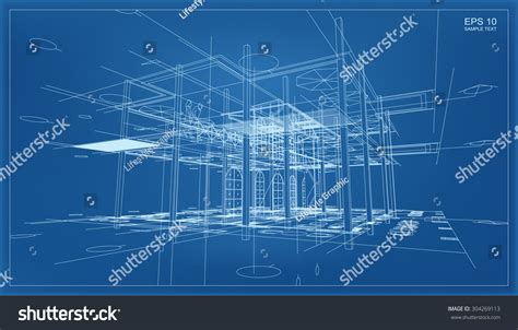Abstract 3d Render Building Wireframe Structure Stock Vector Royalty Free 304269113 Shutterstock