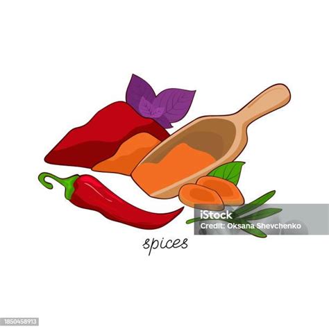 흰색 배경에 향신료입니다 손으로 그린 벡터 일러스트 레이 션 요리 프로젝트 메뉴 포장 강황 바질 후추 강황에 대한 스톡 벡터 아트 및 기타 이미지 Istock