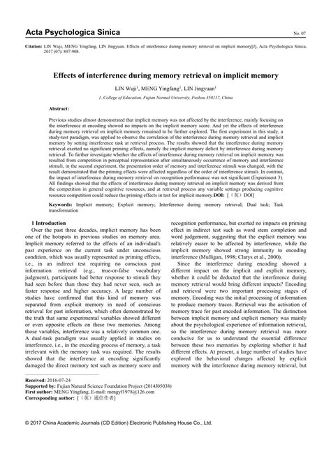 Pdf Effects Of Interference On Retrieval Process In Implicit Memory