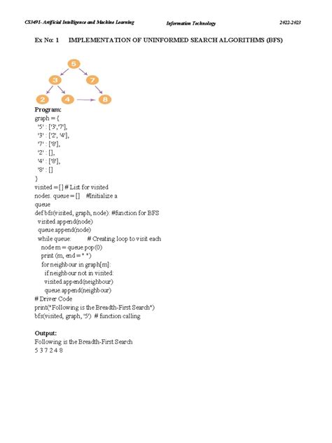 Ai And Ml Lab Manual New Nothing Ex No 1 Implementation Of