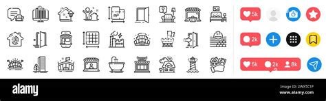 Furniture Street Light And Open Door Line Icons Pack For Web App Social Media Icons Vector