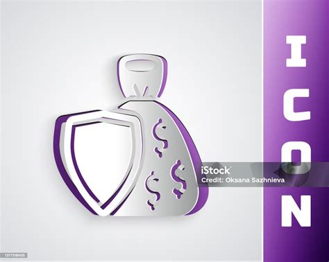 종이 는 회색 배경에 고립 된 달러 기호 아이콘방패와 머니 백을 잘라 보안 보호막 보호 돈 보안 개념 종이 아트 스타일 벡터 3차원 형태에 대한 스톡 벡터 아트 및 기타