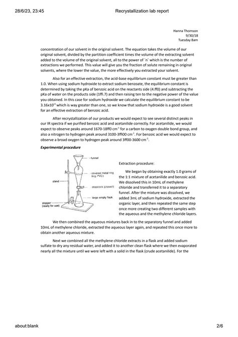 Solution Recrystallization Lab Report Organic Chemistry Laboratory I