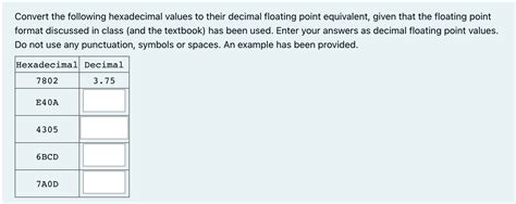 solved convert the following decimal values to their binary