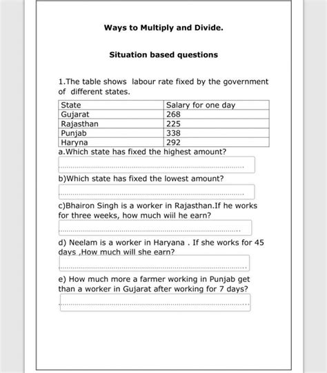 Ways To Multiply And Divide Situation Based Questions The Table Shows