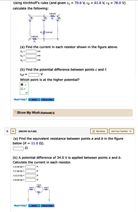 Using Kirchhoffs Rules And Given 1 706 Vn 616 V 3 780 V Calculate The Following Find The Current
