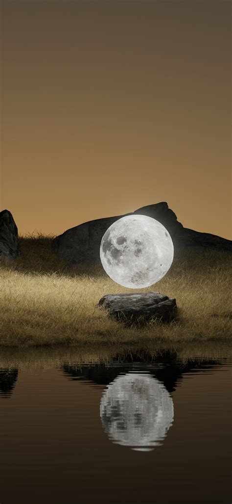 Full Moon Wallpaper 4k Landscape Rocks Body Of Water