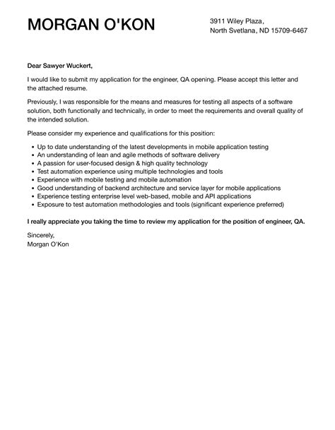 Engineer QA Cover Letter Velvet Jobs