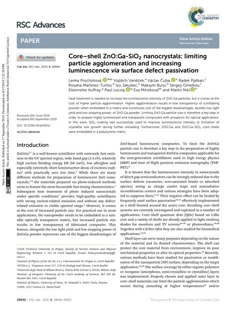 Pdf Core Shell Zno Ga Sio 2 Nanocrystals Limiting Particle Agglomeration And Increasing
