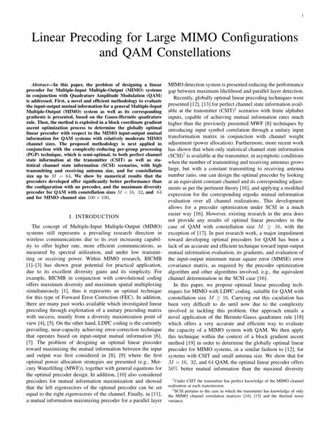 Pdf Linear Precoding For Large Mimo Configurations And Qam Constellations