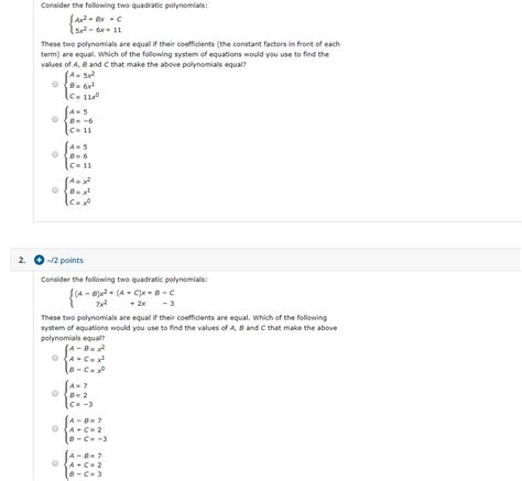 Solved Consider The Following Two Quadratic Polynomials Ax2
