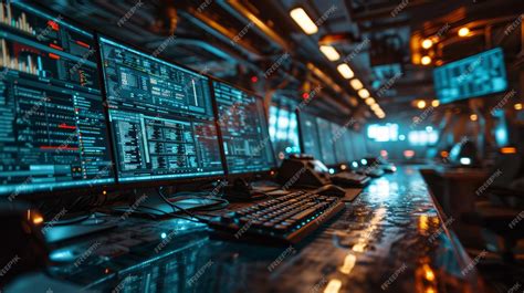 Premium Photo Generative Ai Computer Lab Screens And Keyboards Coding And Tech Digital