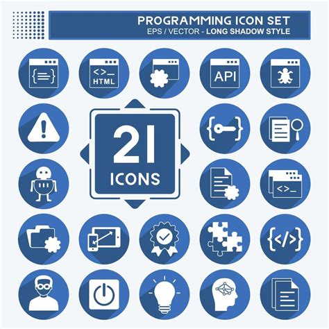 Programming Icon Set Suitable For Programming Symbol Long Shadow