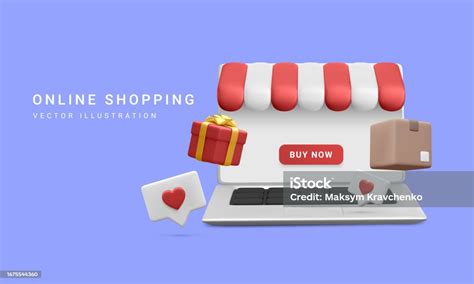 3d 현실적인 노트북 판지 상자 및 선물 상자는 흰색 배경에 만화 스타일로 제공됩니다 온라인 쇼핑 디자인 빠르고 쉬운 제품 검색 및 구매의 개념입니다 벡터 그림 3차원