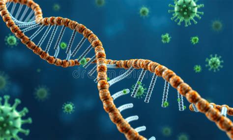Detailed Illustration Of Dna Helix Intertwined With Viruses Showcasing Intricate Relationship