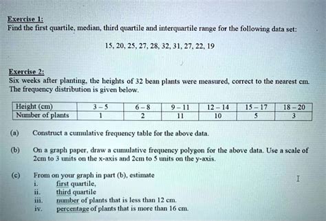 exercise li find the first quartile median third quartile and