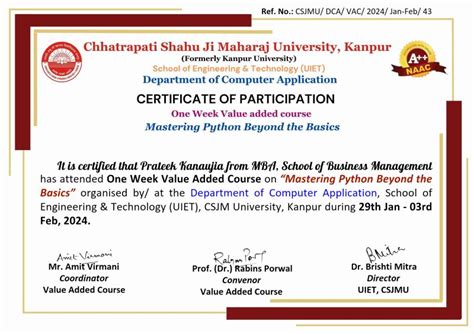 Prateek Kanaujia On Linkedin Completed Python Value Added Course Excited To Enhance My Skill