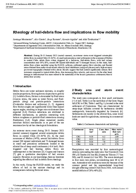 Pdf Rheology Of Hail Debris Flow And Implications In Flow Mobility