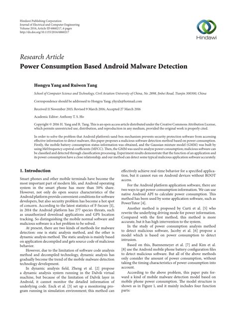 Pdf Power Consumption Based Android Malware Detection