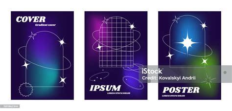 기하학적 모양이 있는 흐릿한 그라데이션 배경 기하학적 요소로 설정된 Y2k 포스터 현대적인 벽지 디자인은 유혹적이고 잔인함에서 영감을 받았습니다 벡터 그림 0명에 대한 스톡