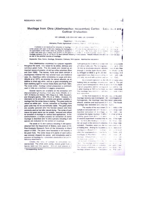 Pdf Mucilage From Okra Abelmoschus Esculentus Cortex Extraction And Cultivar Evaluation