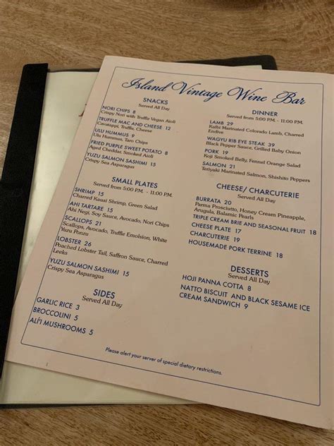 Menu At Island Vintage Wine Bar Honolulu Kalākaua Ave