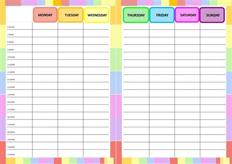 Rainbow Template Personal Planner Weekly Schedule At A Glance