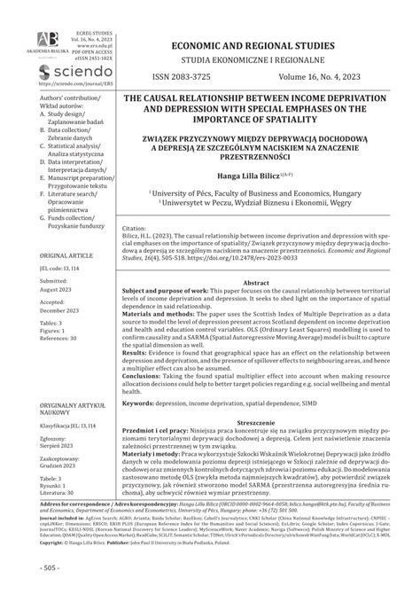 Pdf The Causal Relationship Between Income Deprivation And Depression