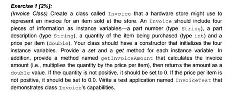 Solved Exercise 1 2 Invoice Class Create A Class Called