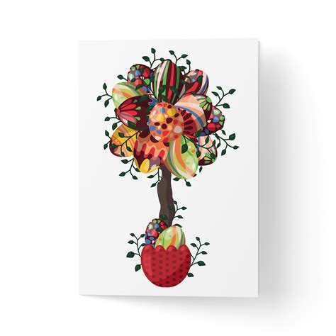 Поздравителна картичка с плик висококачествена текстурирана хартия Великден Дърво с яйца