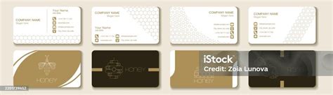 양봉 회사를 위한 로고가 있는 미니멀한 명함 양봉가를 위한 타이포그래피 카드 템플릿 세트 선형 스타일 벌집 꿀벌 벌통 0명에 대한 스톡 벡터 아트 및 기타 이미지 Istock
