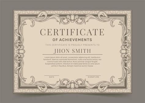Certificado Ornamental De Gravura Desenhada à Mão Vetor Grátis In