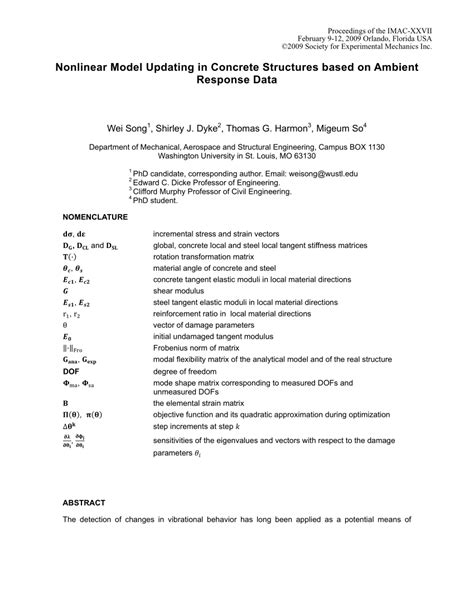Pdf Nonlinear Model Updating In Concrete Structures Based On Ambient Response Data