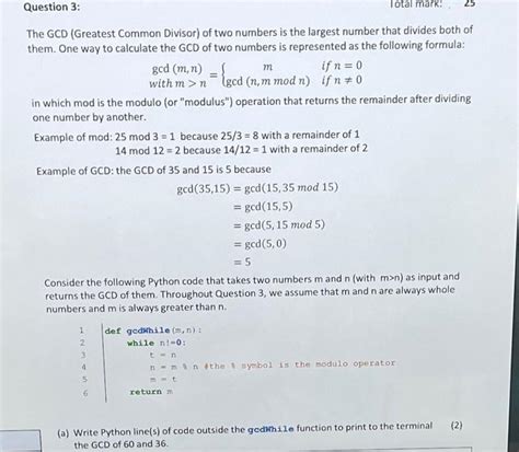 solved question 3 total mark ged m nn {gcd n m mod