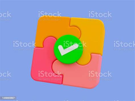 3d 최소 퍼즐이 해결되었습니다 문제 해결 팀워크 협업 개념입니다 체크 표시와 함께 연결되는 직소 퍼즐 3d 그림입니다 0명에