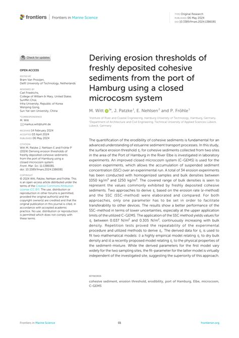 Pdf Deriving Erosion Thresholds Of Freshly Deposited Cohesive