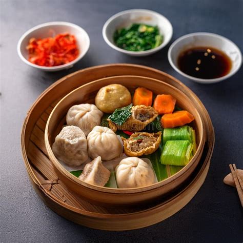 Delicious Yong Tau Foo With Dipping Sauces Ai Content Generation Stock Illustration