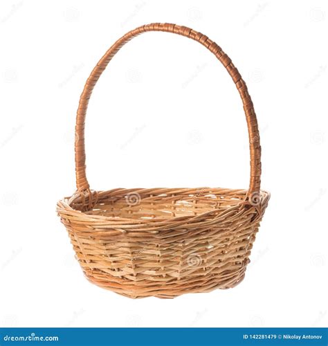 Empty Wicker Basket Isolated On White Background Stock Image Image Of Container Straw 142281479