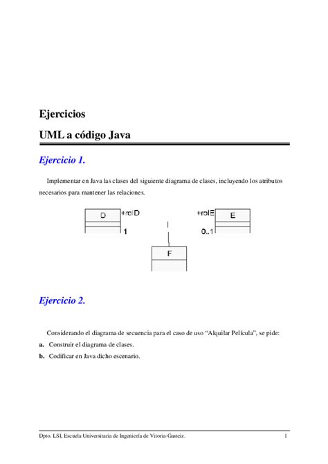 Pdf Ejercicios Uml A Código Java Ejercicio 1