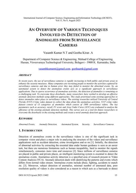 An Overview Of Various Techniques Involved In Detection Of Anomalies From Surveillance Cameras Pdf