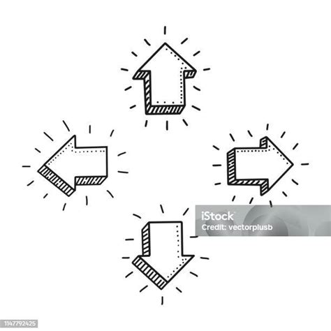 손으로 그린 3d 화살표 낙서 아이콘입니다 부호 기호입니다 장식 요소입니다 흰색 배경입니다 격리 평면 디자인입니다 벡터 일러스트