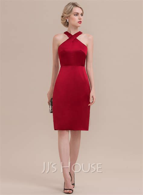Sheathcolumn Knee Length Satin Cocktail Dress 016108748 Jjs House