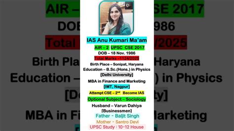 Ias Anu Kumari Ias Upsc Shorts Upscmotivation Ips Youtubeshorts