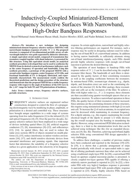 Pdf Inductively Coupled Miniaturized Element Frequency Selective Surfaces With Narrowband