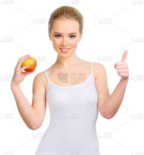 年轻健康的女孩与苹果隔离
