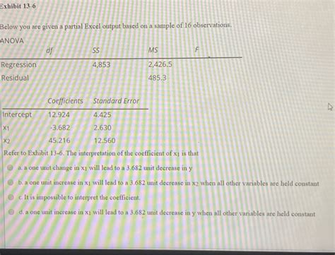 Solved Exhibit 13 6 Below You Are Given A Partial Excel