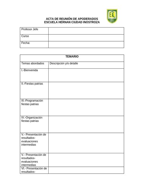 Acta De Reunión De Apoderados Pdf