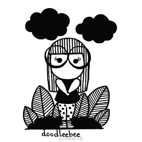 简单可爱的女孩黑白画，适合初学者练习~doodleebee黑白画初学者女孩新浪新闻