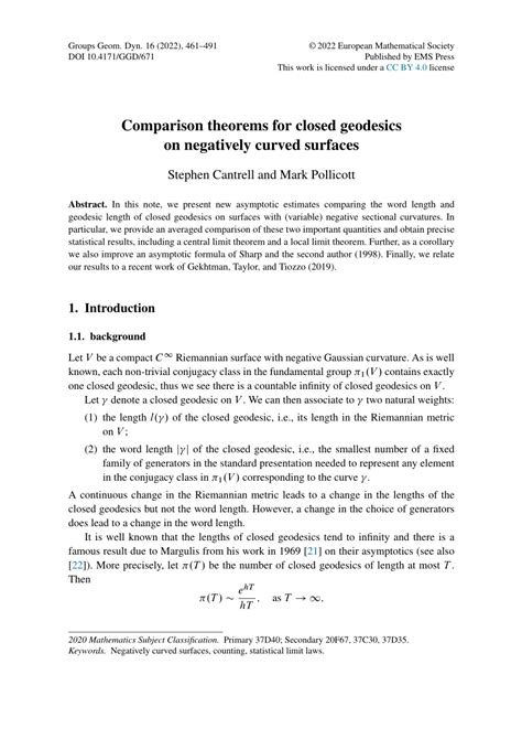 Pdf Comparison Theorems For Closed Geodesics On Negatively Curved Surfaces